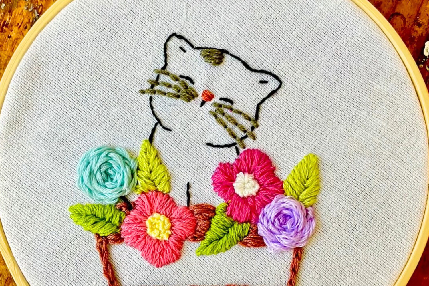 Spring cat embroidery tutorial | Happy cat in flower box - Crafts on ...