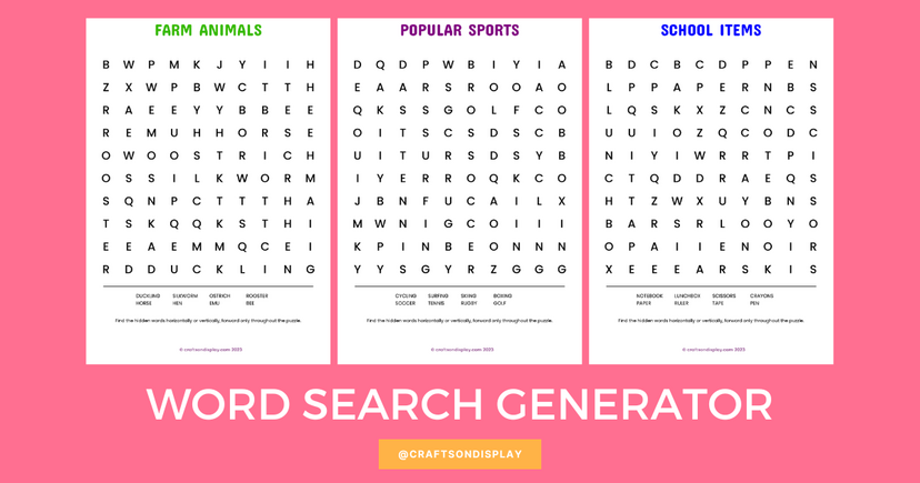 Word search - Crafts on display