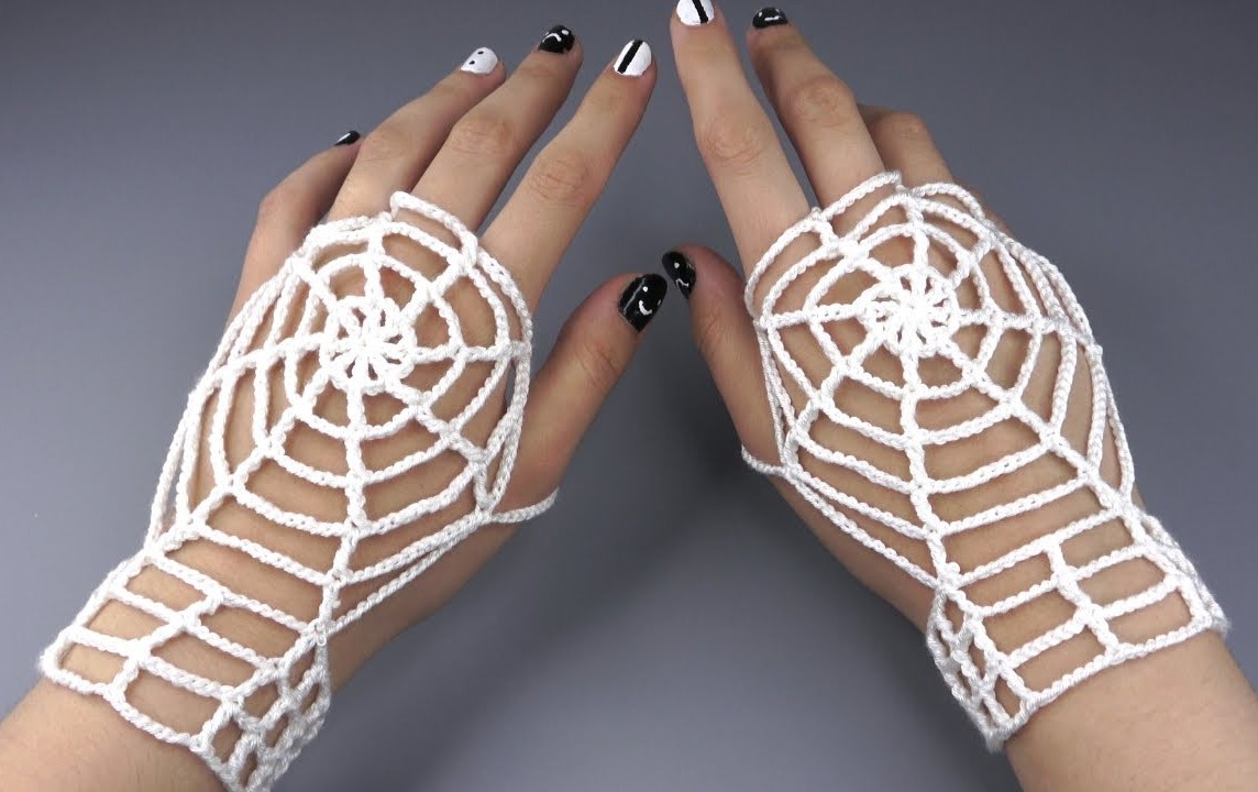 Crochet spider web gloves - Crafts on display