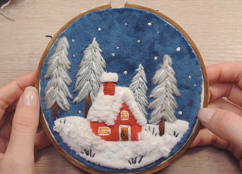 Winter cabin embroidery tutorial - Crafts on display