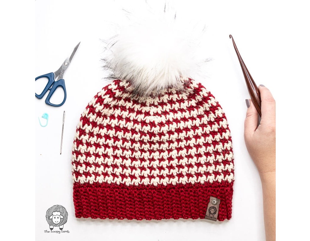Free houndstooth crochet hat pattern - Crafts on display