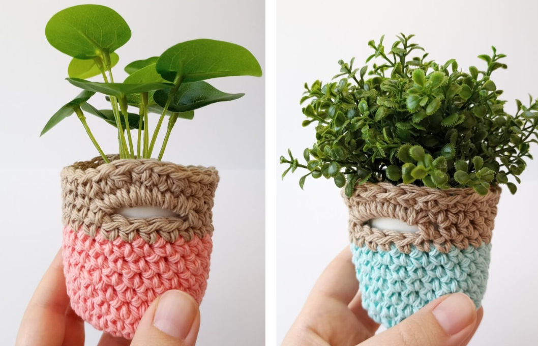 Mini crochet plant basket: free pattern - Crafts on display