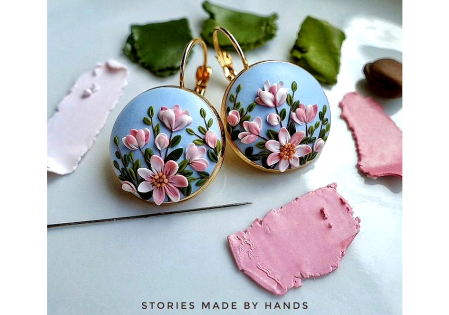 Magnolia polymer clay earrings tutorial - Crafts on display