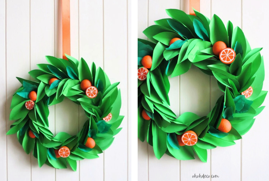 Create a cheerful paper summer wreath with mini oranges - Crafts on display