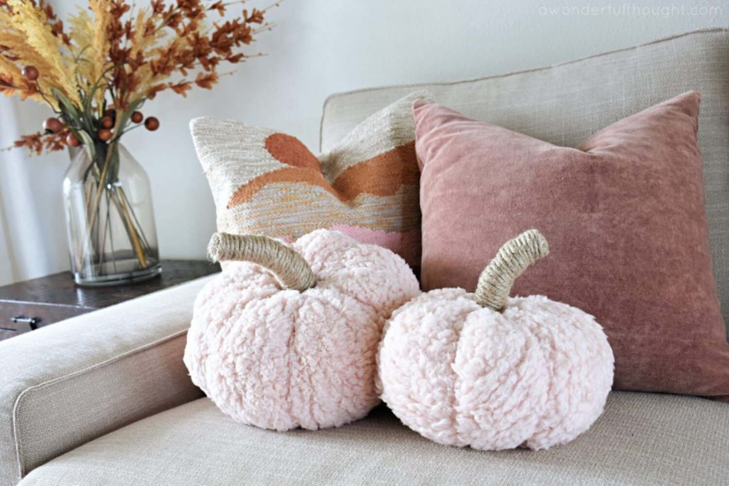 Sew cozy sherpa pumpkin pillows for fall - Crafts on display