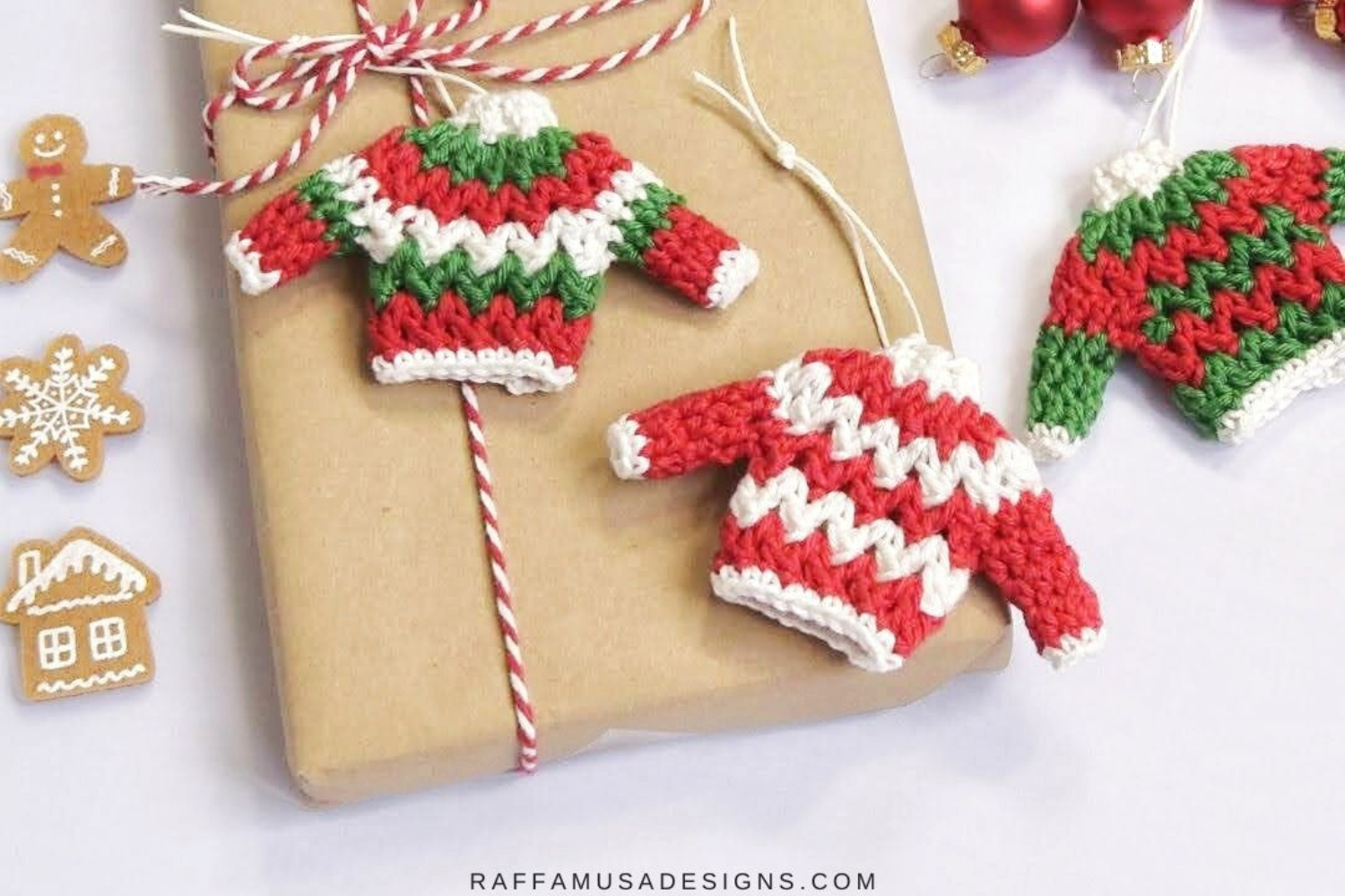 Crochet ugly Christmas sweater ornaments - Crafts on display