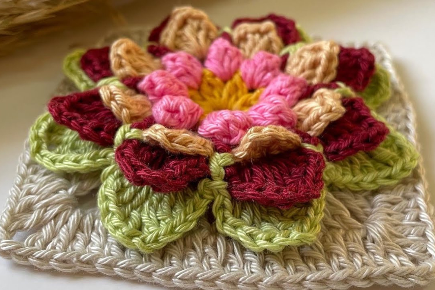How to crochet a 3D water lily flower granny square: free pattern ...