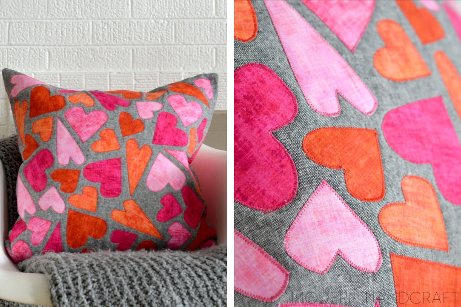 DIY hearts applique pillow - easy Valentine’s Day sewing project ...