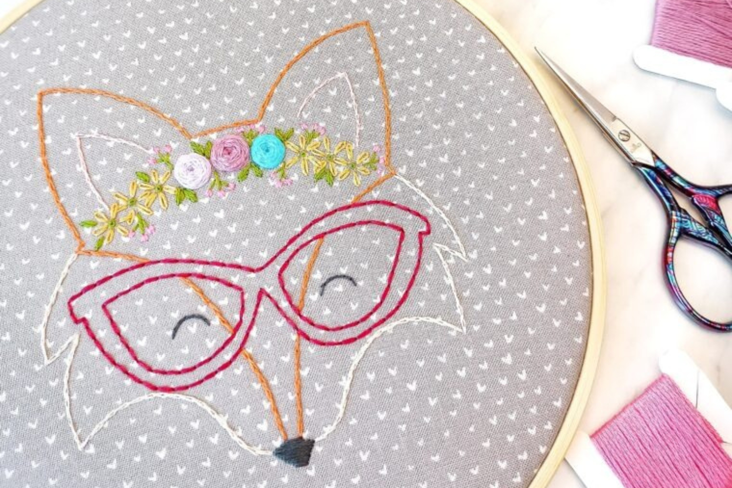 Free fox embroidery design with glasses and a flower crown - Crafts on ...
