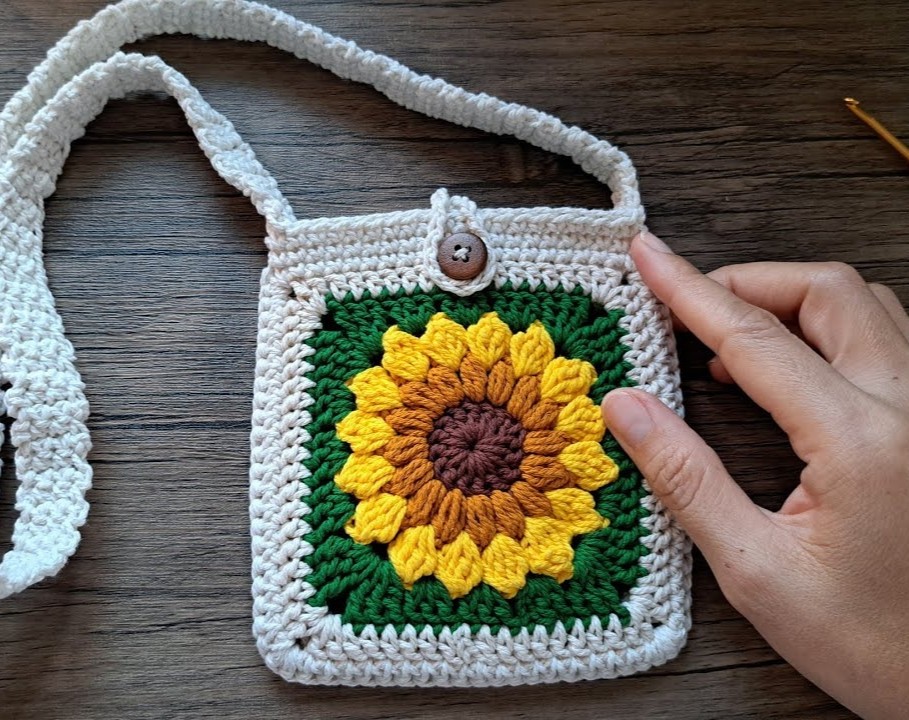 Crochet Mini Sunflower Bag Cute DIY Gift Idea Crafts On Display