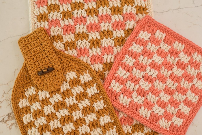 Free checkered dish set crochet pattern for kitchen or gifts - Crafts ...