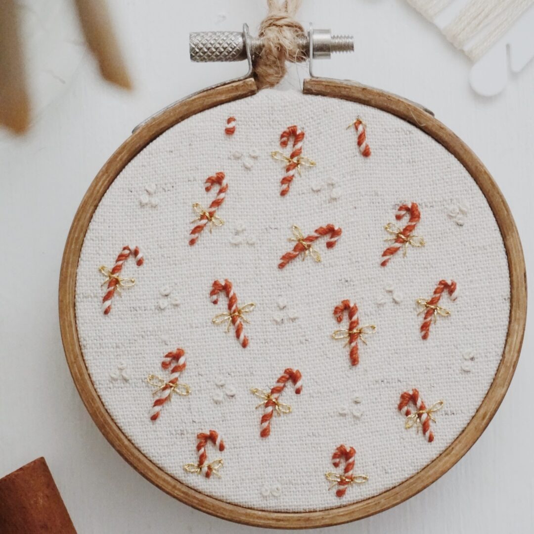 Candy cane ornament embroidery pattern - Crafts on display