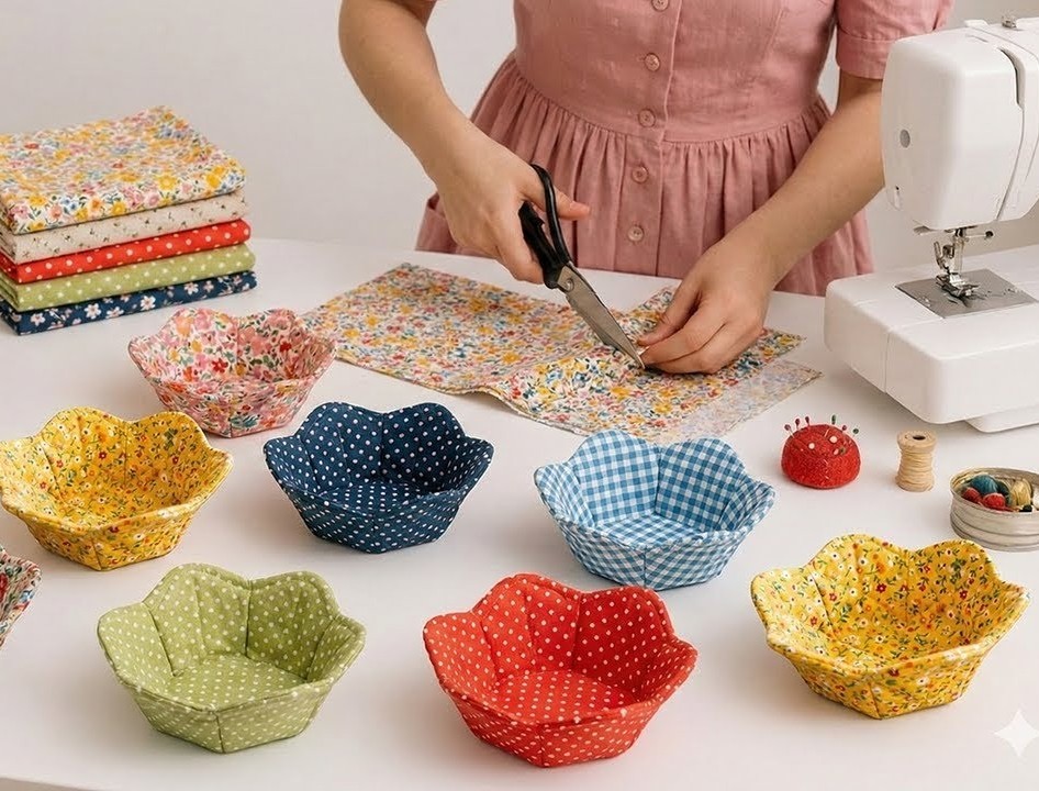 DIY fabric flower bowls sewing tutorial - Crafts on display
