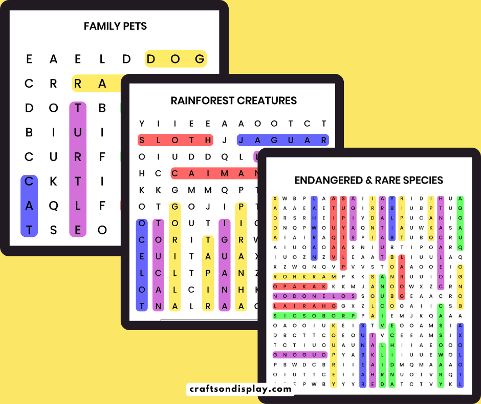 Free printable animal word search puzzles for all ages - Crafts on display