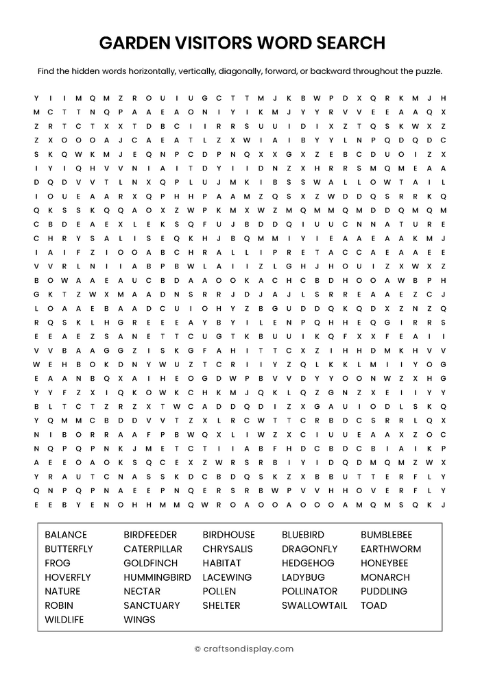 Free giant gardening word search puzzles - Crafts on display