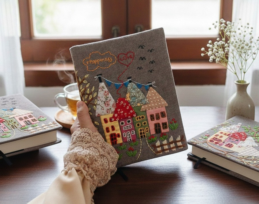 How to sew a cozy embroidered fabric book cover - Crafts on display
